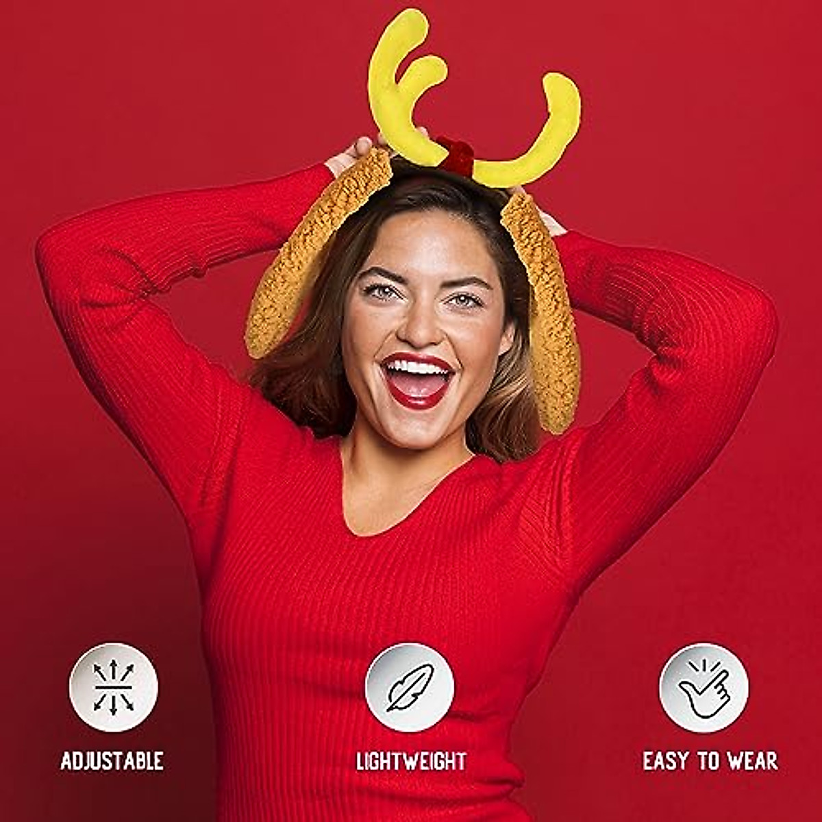 Luvfamday Deer Antler Headband with Dog Ears Deer Horn Headpiece Reindeer Costume Accessories Funny Party Favors Women Men (Antler Headband For Women Men)