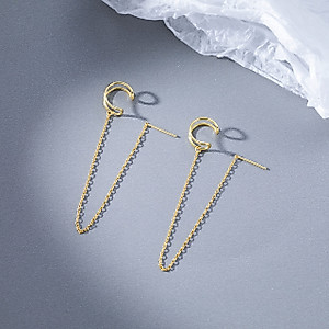 SLUYNZ 925 Sterling Silver Cuff Earrings Threader Chain for Women Crawler Earrings Wrap Earrings (Gold Plated)