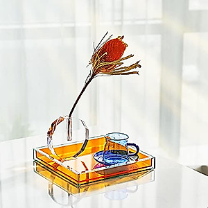 Acrylic Decorative Tray-Jewelry Perfume Makeup Storage Organizer for Vanity, Dresser, Bathroom, Living Room, Coffee Table (Orange)