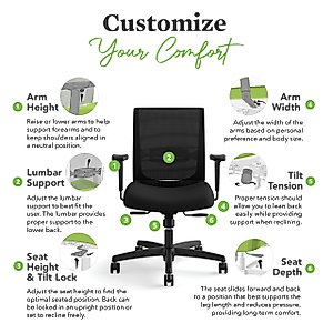 HON Convergence Ergonomic Office Chair Mesh Back Computer Desk Chair with Wheels - Comfortable Home Office Chair, Rolling Swivel, Adjustable Arms, Lumbar Support, Synchro-Tilt Recline