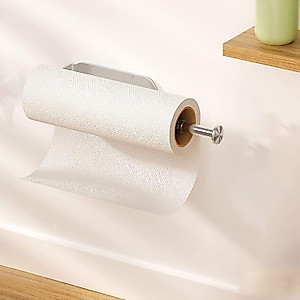 Shinhadi Paper Towel Holder Under Cabinet with Damping Effect,Wall Mount Paper Towel Holder Single Hand Operable, Self-Adhesive or Drilled for Kitchen Bathroom Pantry