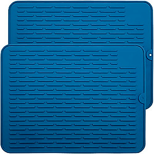 Smithcraft Silicone Drying Mat Set 2, Sink Dish Drainer Mat 15.75x11.81", Small Heat Resistant &Non-Slip Kitchen Counter Mat Pad, Bar Mat Countertop Protector, Silicone Dish Drying Rack Mats Navy Blue