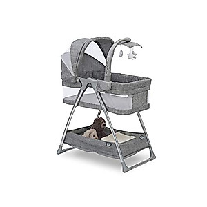Simmons Kids City Sleeper Bedside Bassinet Portable Crib - Activity Mobile Arm with Nightlight, Vibrations, Twinkle Lights and Rotating Stars, Grey Tweed