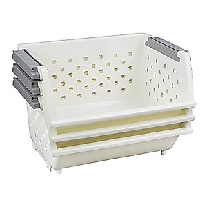 Dehouse 3-Pack Plastic Stacking Storage Organizer Basket, Stackable Basket, White