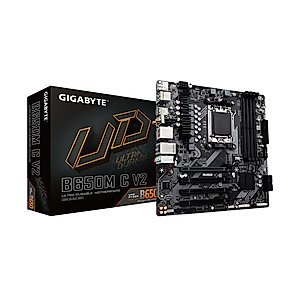 GIGABYTE B650M C V2 (AM5/ LGA 1718/ AMD/ B650/ Micro-ATX/ 5-Year Warranty/ DDR5/ PCIe 4.0 M.2/ PCIe 4.0/ USB 3.2 Gen1 Type-C/ 1GbE LAN/Motherboard)