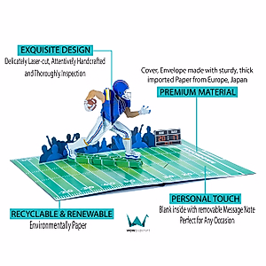 WOWPAPERART Touchdown Football Player - 3D Pop Up Greeting Card For All Occasions - Love, Birthday, Christmas - Personalized, Thick Envelope