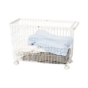 Yamazaki Home Tower Small Rolling Laundry Basket Metal Hamper Cart With Wheels And Handle, 14.8" - Steel - 9.8 Gallons, 35 Liters