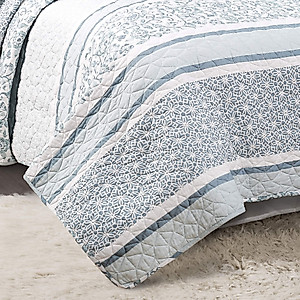 Lush Decor Quilt Set, King, Nisha 3 Piece, Blue