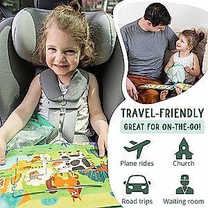 SpiritnSprout Montessori Busy Book for Toddlers 1-3 - Preassembled Busy Books for Toddlers 3-4 W/Zipper Pouch - Quiet Books for Toddlers 3-5 - Farm Montessori Busy Book Road Trip Activities for Kids
