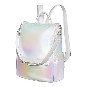 GALPADA Women Backpack Holographic Rainbow Shoulder Bag Satchel Travel Daypacks Leather Purse Anti- theft Backpack For Lady girls