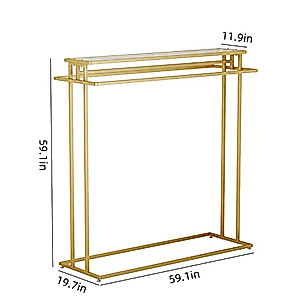 FUSHIAIPTC 59” Gold Clothing Rack, with Natural Marble and 3 Rods Garment Clothes Racks for Hanging Clothes, Organizer Closet for Hanging Clothing Coats Skirts Shirts Sweaters