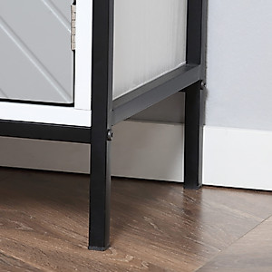 HOMCOM Storage Cabinet with Open Shelf and Double Door Cupboard, Accent Cabinet with Herringbone Panel and Steel Frame, Gray