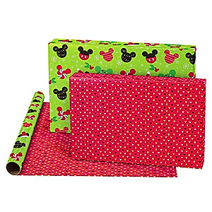 Papyrus Disney Wrapping Paper Bundle for Kids, Mickey Mouse and Christmas Decorations (2 Rolls, 60 sq. ft.)
