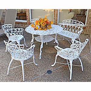 Westcharm White Cast Aluminum 2-Person Bench for Outdoor Garden Patio Yard Park Lawn with White Heart | Antique Victorian Dining Loveseat