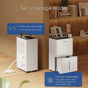 LUBAIR 4500 Sq.ft 50 Pint Dehumidifiers for Basements and Home, Large Room Basements with Automatic Drain or Manual Drainage,Intelligent Humidity Control, Laundry Dry, Auto Defrost, 24H Timer, Child Lock for Office, Living Room.