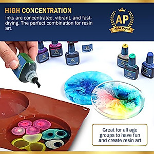 Alcohol Ink Set - 15 pcs of 20ml Vibrant Concentrated Colors Alcohol-Based Ink for Epoxy Resin Art Petri Dish Tumbler Making incl. Acrylic Ink Paper for Alcohol Inks Blending Solution & Paint Brushes