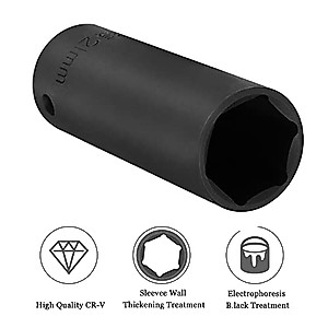 Vistreck 1/2 '' Impact Socket Set, 20 Piece 6 Point Impact Set, Metric Sizes (9-24mm) Socket Set with 3" 5" 10" Impact Extension Bar, 1/2" Adapter, CR-V Steel, Deep Socket Set 1/2 Drive