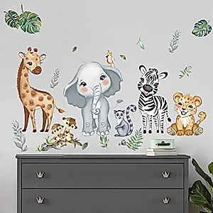 decalmile Jungle Animals Wall Decals Elephant Giraffe Safari Wall Stickers Baby Nursery Kids Room Living Room Wall Decor