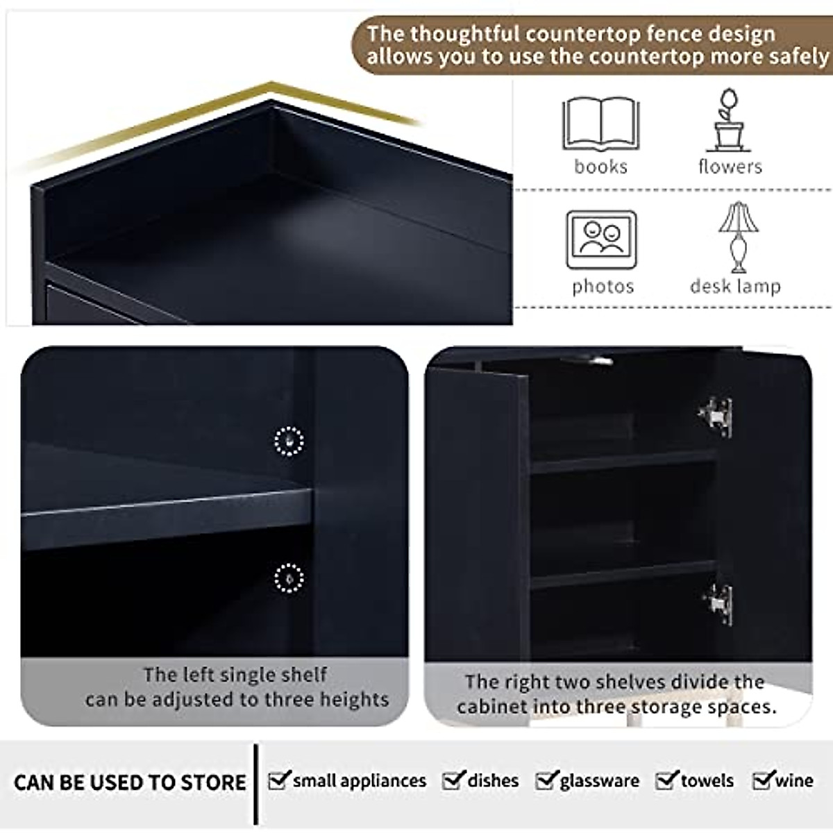 Modern Sideboard, Wooden Buffet Cabinet with Metal Base and Large Storage Space, Buffet Server Console Table Floor Cabinet for Dining Room, Entryway (Black #b)