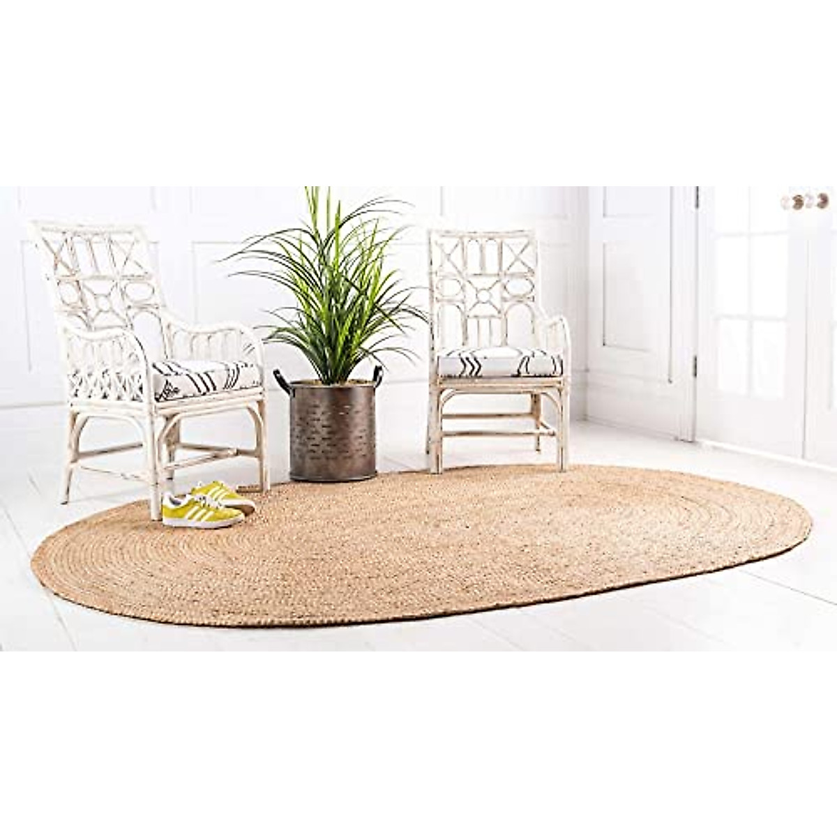 THE PIKKU INTERNATIONAL - Handmade Jute Rug Oval Hand Woven Farmhouse Jute Area Rug (7 x 11 ft)