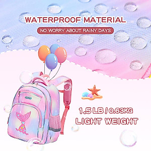 Kids Backpack for Girls Preschool Elementary Kindergarten Mermaid School Bag 15.6″ Multifunctional Cute Large Capacity