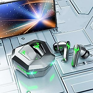 Wireless Bluetooth 5.0 - Noise Cancelling | Low Latency Mode, Y60 Gaming Headset with Cool Lights in-Ear Bluetooth Earbuds Portable Charging Case