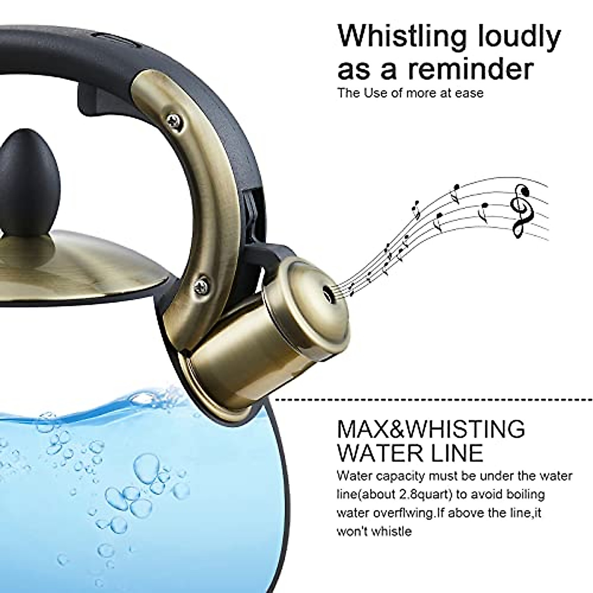 Tea Kettle -2.8 Quart Tea Kettles Stovetop Whistling Teapot Stainless Steel Tea Pots for Stove Top Whistle Tea Pot