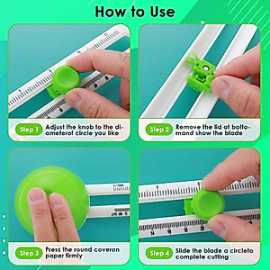TIESOME Adjustable Circular Paper Cutter, Rotary Paper Trimmer Scrapbooking Making Tool with Replacement Blades 4-12 In Circular Creating Cutting Tools for DIY Crafts (Green)