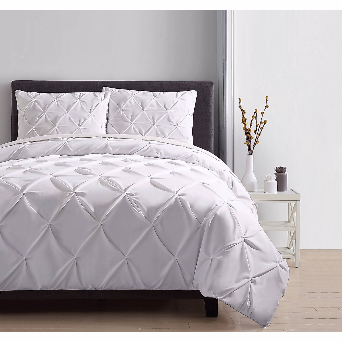 3 Piece Pinch Pleated Duvet Cover Set - Ultra Soft, 910TC, 100% Egyption Cotton Bedding for Cool, Comfortable Sleep, Pintuck Decorative Duvet Cover, King/California King (94" x 104") White