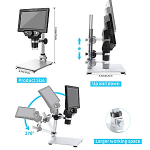 UF-TOOLS 7 Inch LCD Digital Microscope with 64GB TF Card, 1200x Magnification, 12MP Ultra-Precise Focusing Camera 1080P Video Microscope 8 LED Lights for Coin Circuit Board Soldering PC Watch Repair