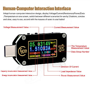 MakerHawk USB Power Meter, TC66 USB Tester Type C USB Voltage Meter and Current Tester, 0.96 Inch IPS Color LCD Display Power Tester Multimeter PD Ammeter Voltmeter QC 2.0 3.0