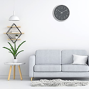 Foxtop 12 Inch Non-Ticking Wall Clock Silent Quartz Battery Operated Round Wall Clock Modern Easy to Read Clock for Office School Classroom Home Bedroom Living Room Kitchen (Gray)