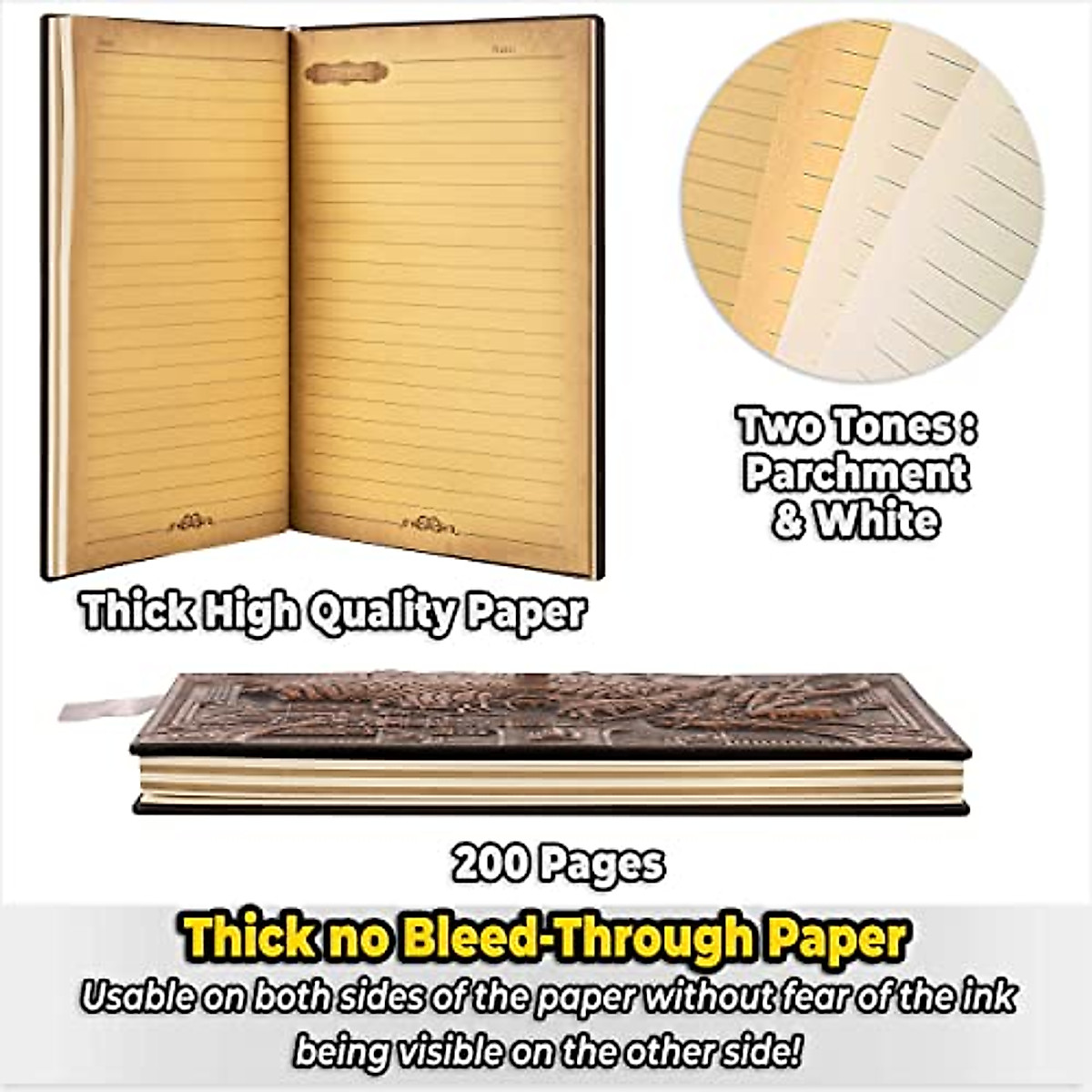 DND Notebook / Journal, Unique 200 Page Book with 3D Bronze Dragon Embossed Faux Leather Cover with Pen- Ideal for Dungeons & Dragons / D&D. Great RPG Accessories Nerdy Fantasy Gift for DM's & Players, Men or Women.