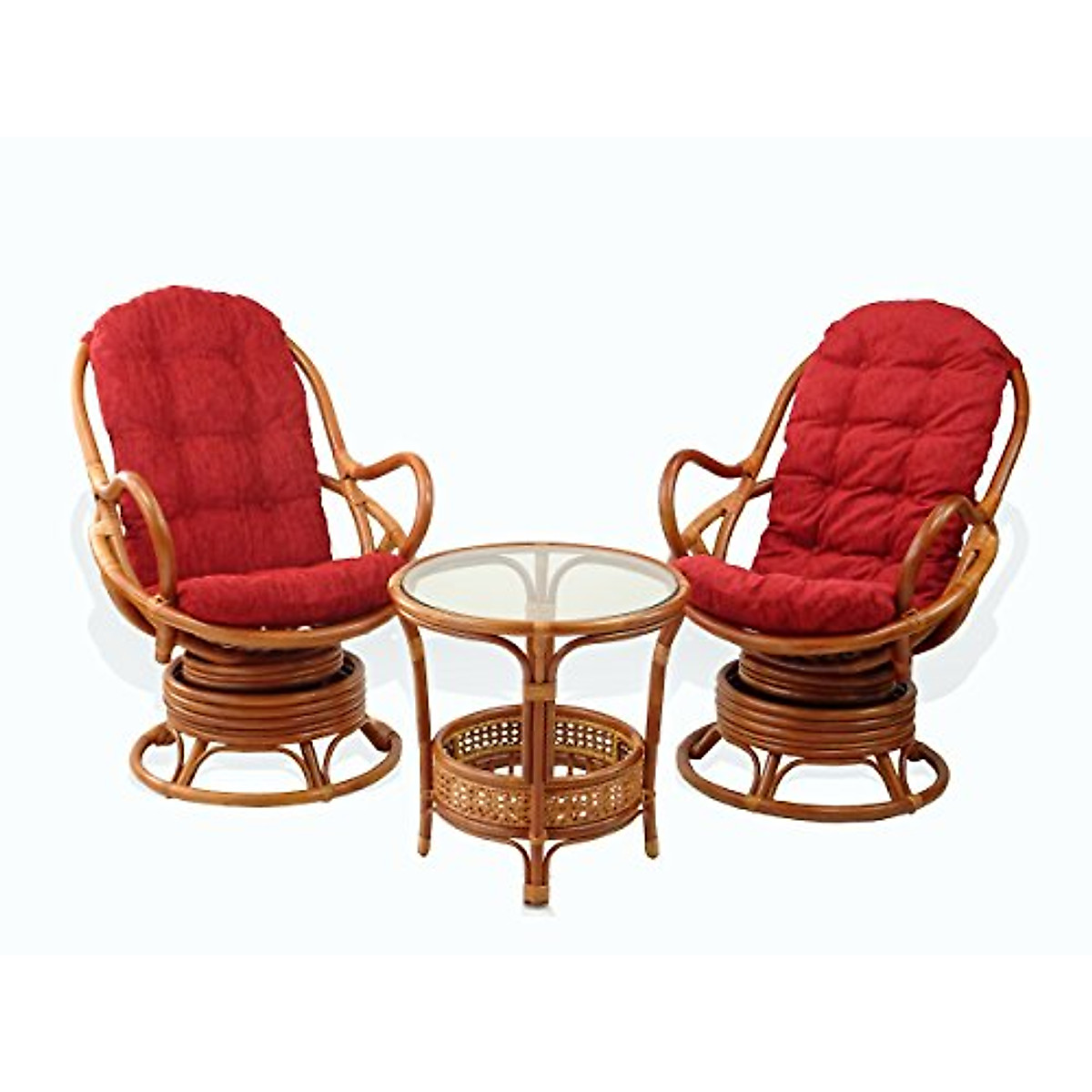 Lounge Swivel Rocking Rattan Wicker Java Chair w/Red Cushion, Colonial Color