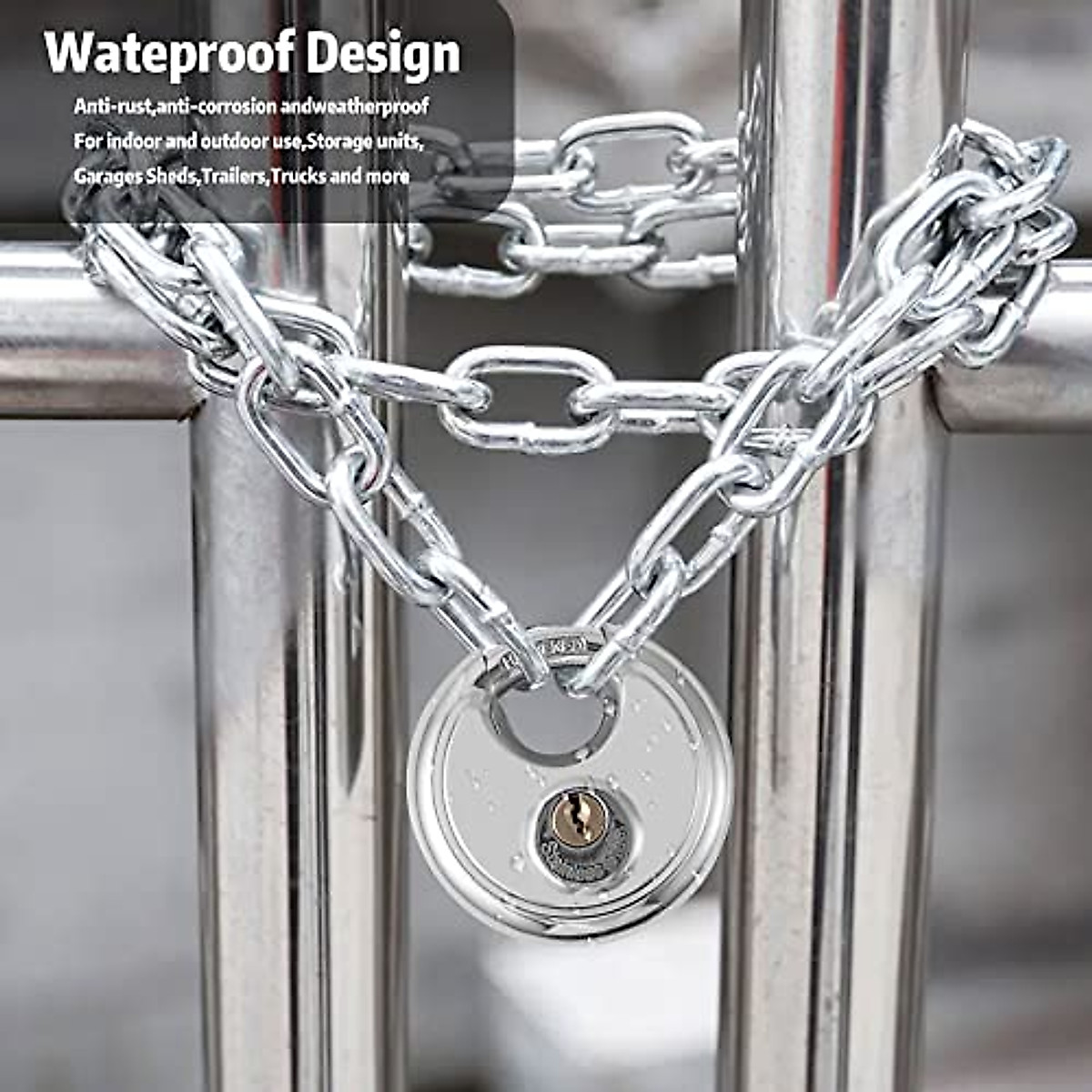 HonesaLoc Disc Padlock Outdoor, 2 Pack Heavy Duty Stainless Steel Discus Padlock, Waterproof Combo Gate Lock with Key for Storage Locker, Garages Warehouse, Sheds and Fence