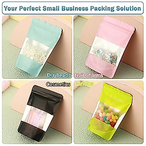 200 PCS-Stand Up Mylar Bags for Food Storage 5.5x7.9, Resealable Ziplock Bags with Visible Window Foil Pouch Bags Great for Packaging Small Craft, Lipgloss, Jewelry Packaging for Small Business