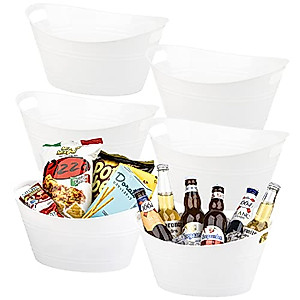 6 Pack Plastic Oval Storage Tub, Ice Bucket for Wine, Beer and Champagne, Bottle Drink Cooler for Parties, Storage Basket, 4.5 Liter