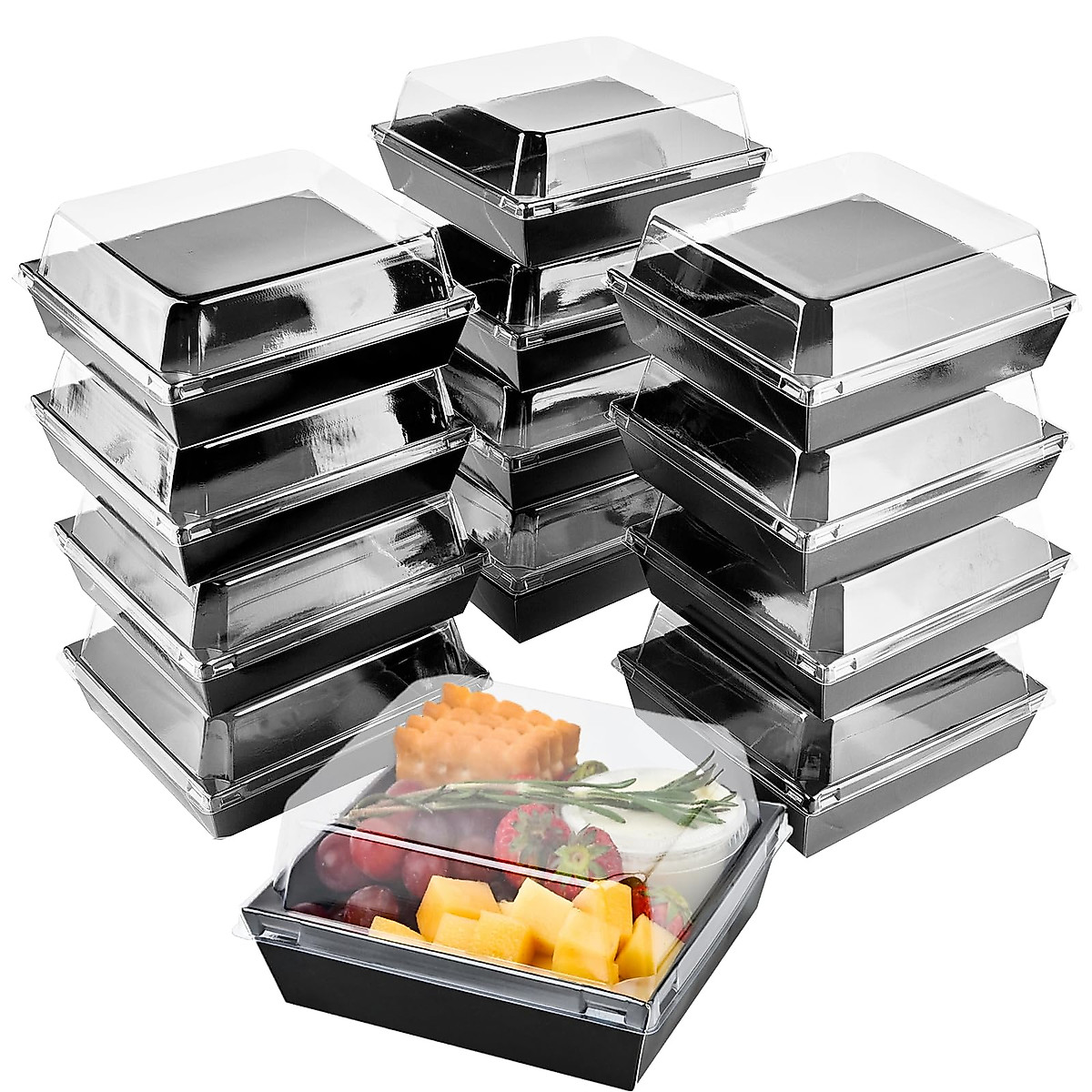 Ocmoiy Small Charcuterie Boxes with Clear Lids, To Go Paper Disposable Food Containers, 5 Inches Bakery Dessert Boxes for Sandwich, Cookie, Pastry, Cake Slice (Black, 50ct)