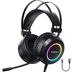 targeal USB Headset with Microphone for PC, PS5, PS4, Switch, Laptop, Tablet, Mobile Phone - 7.1 Surround Sound Wired Gamer Headphone with Noise Canceling Mic - 4 Modes RGB