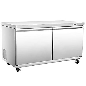 DUURA DUR60 Commercial Undercounter Refrigerator with 2 Self Closing Stainless Steel Doors Swivel Casters and Heavy Duty Epoxy Coated Wire Shelf, 14.1-Cu.Ft, Metallic