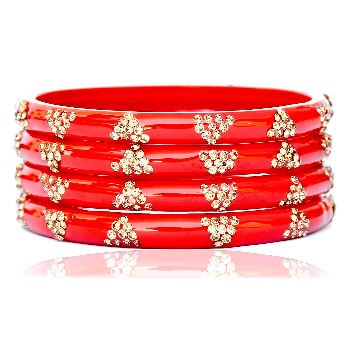 JD'Z COLLECTION Indian Traditional Glass Bangles Kada For Women & Girls Stylish Ethnic Partywear Bangle Bollywood Fashion Jewelry Set Of 4pc (Red, 2.6)