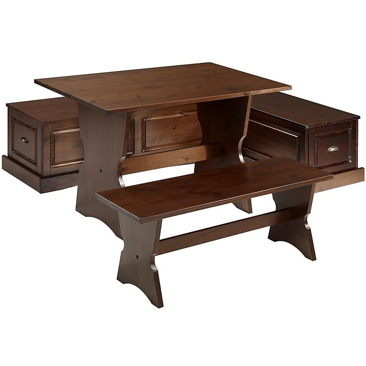 Riverbay Patio Conversation Kitchen Backless Breakfast Corner Nook Table Booth Bench Dining Set with Hidden Storage in Walnut Brown