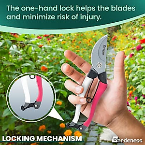 Gardeness Japanese Pruning Shears, 5/8 inch Bypass Heavy Duty Garden Pruner with SK5 Steel Blades – Lightweight Easy Grip Hand Pruners for Gardening, Trimming, Harvesting. Made in Taiwan
