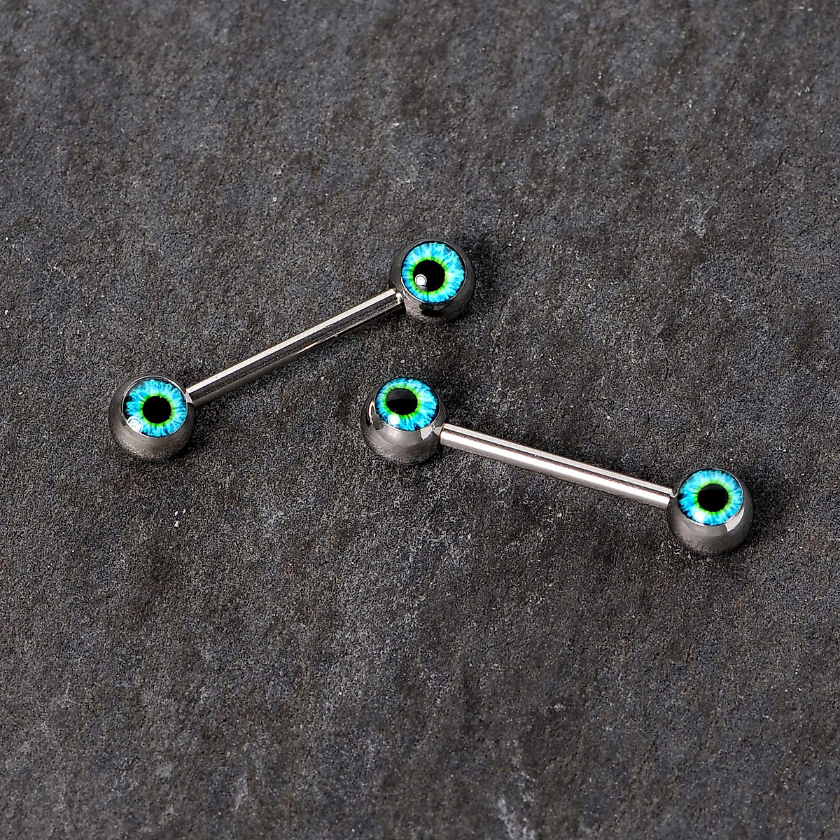 Body Candy 14G Womens Nipplerings Piercing Steel 2Pc Haunting Blue Human Eyeball Nipple Ring Set 5/8"