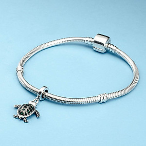 PAIYUAN Sea Turtle Animal Charms 925 Sterling Silver Tortoise Pet Charms Bead for European Bracelet (Green Dangle)