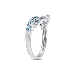 AFFY Round Cut Simulated Aquamarine Princess Crown Ring in 14k White Gold Over Sterling Silver