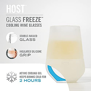 Host Freeze Cooling Glasses, Freezer Gel Stemless Wine Glasses for Red & White Wine, Insulated Glass with Silicone Band, Set of 2, 8.5 oz