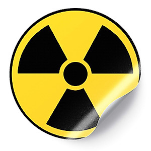 Radiation Hazard Warning Label, 3" Round, Pack of 6 Decals, Coated Paper, Yellow/Black Universal Radiation Symbol Stickers, Self-Adhesive Radioactive Sign