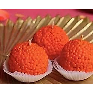 SKP Decor Hand Crafted Pure Soy Wax Scented Ladoo Shape Candle | Designer Candle for Ganesh Chaturthi Decorations Set of 6 Pcs (Red and Rose Scent)