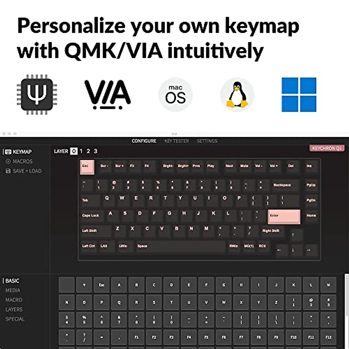 Keychron Q1 RGB Wired Custom Mechanical Keyboard, 75% Layout QMK/VIA Programmable Macro with Hot-swappable Gateron G Pro Blue Switch Double Gasket Compatible with Mac Windows Linux (Blue) -Version 2